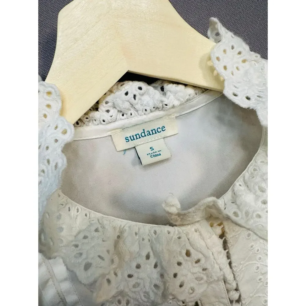 Sundance | Tops | Sundance White Cotton Pintuck Blouse Top With Lace ...